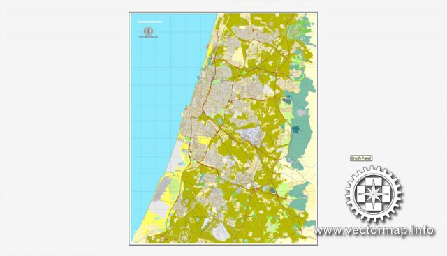Tel Aviv, Israel, printable vector street map, City Plan, full editable ...
