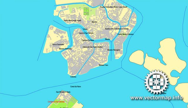 Venice / Venezia, Italy, printable vector street map City Plan, full ...