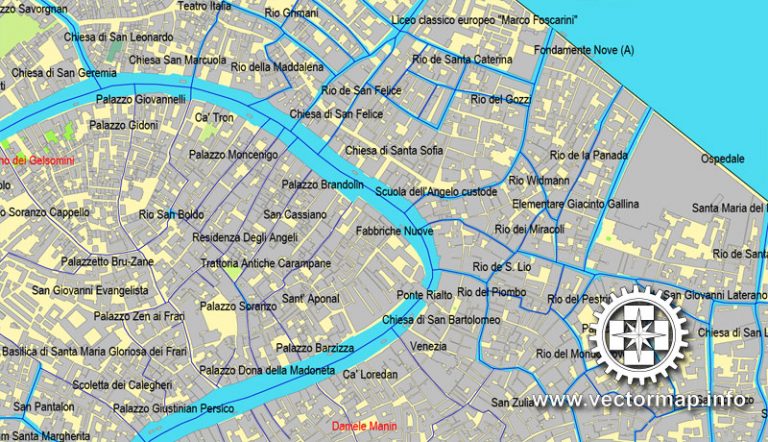 Venice / Venezia, Italy, printable vector street map City Plan, full ...