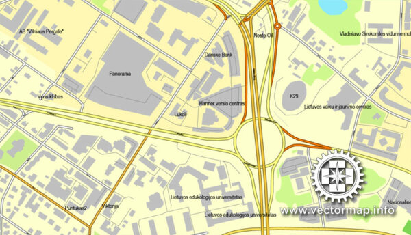 Vilnius, Lithuania, printable vector street map, City Plan, full ...