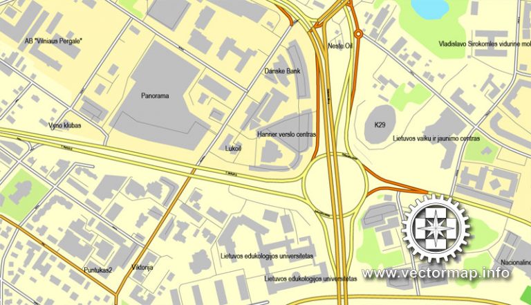 Vilnius, Lithuania, printable vector street map, City Plan, full ...