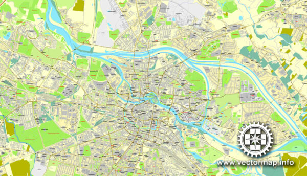 Wroclaw, Poland, printable vector street map, City Plan, full editable ...