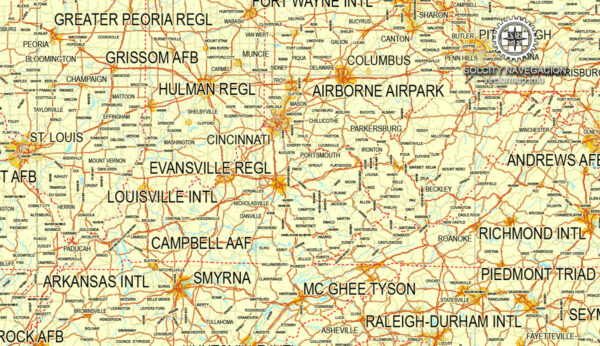 United States + Canada printable vector Counrty Road map 01 02 GPS ...