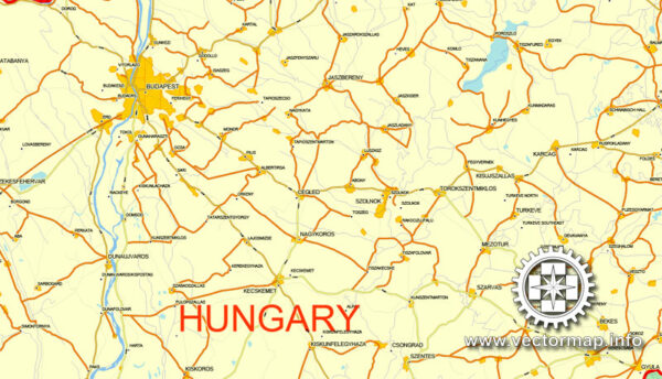 Hungary, printable vector Counrty map, GPS correct Mercator Projection ...