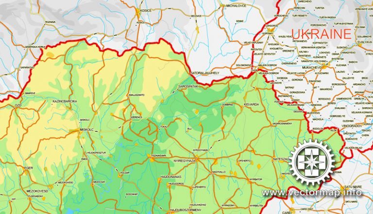 Hungary, printable vector Relief Counrty map, GPS correct Mercator ...