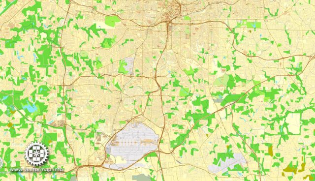 Atlanta, Georgia, US, vector map Adobe Illustrator editable City Plan