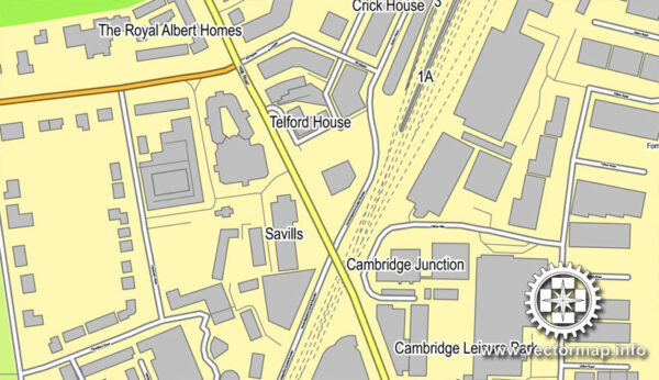 Cambridge UK Great Britain printable vector street map: City Plan full ...
