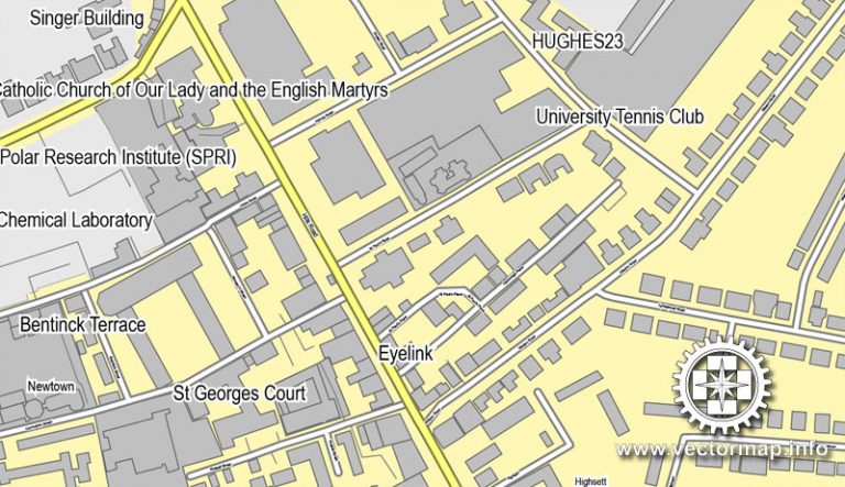 Cambridge UK Great Britain printable vector street map: City Plan full ...