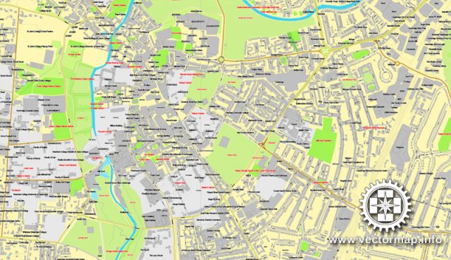 Cambridge UK Great Britain printable vector street map: City Plan full ...