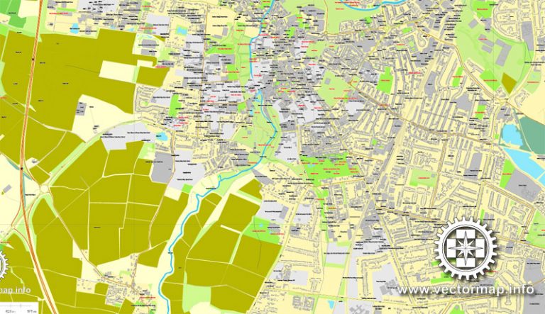 Cambridge UK Great Britain printable vector street map: City Plan full ...