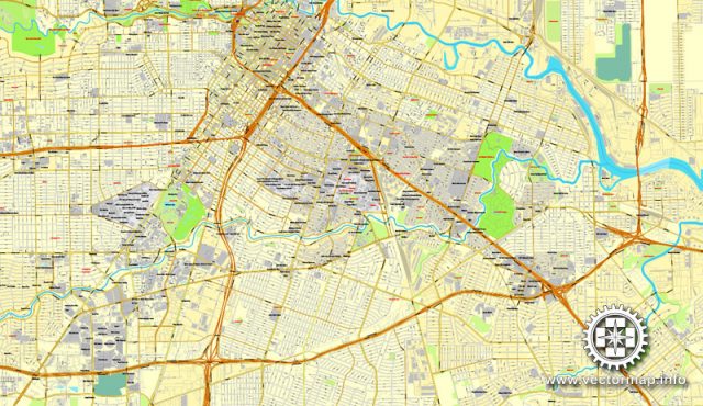 Houston, Texas, US printable vector street City Plan map 6 parts, full ...