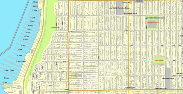 Seattle Map Vector state Washington US printable City Plan 3 parts full ...