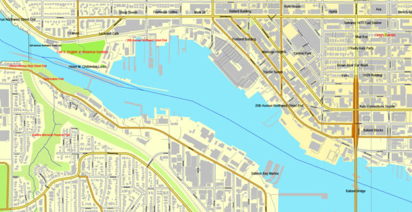 Seattle Map Vector state Washington US printable City Plan 3 parts full ...