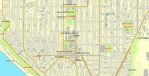Seattle Map Vector state Washington US printable City Plan 3 parts full ...