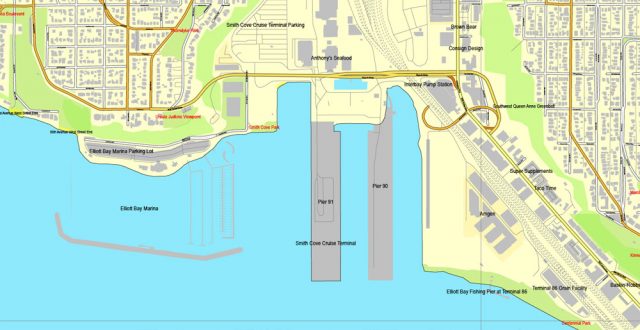 Seattle Map Vector state Washington US printable City Plan 3 parts full ...