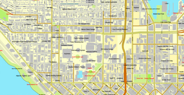 Seattle Map Vector state Washington US printable City Plan 3 parts full ...