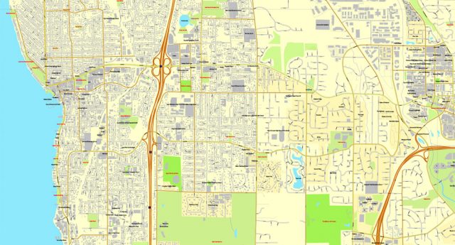 Seattle Map Vector state Washington US printable City Plan 3 parts V2 ...