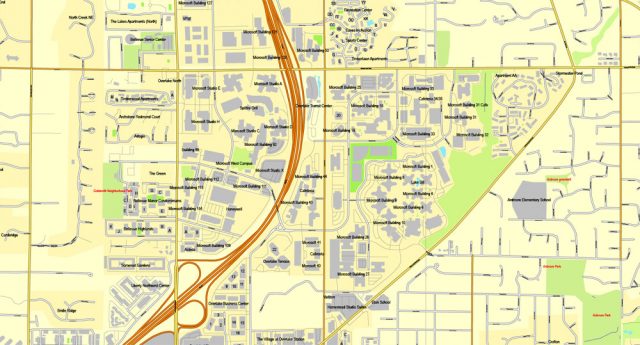Seattle Map Vector state Washington US printable City Plan 3 parts V2 ...