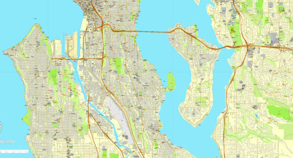 Seattle Map Vector state Washington US printable City Plan 3 parts full ...