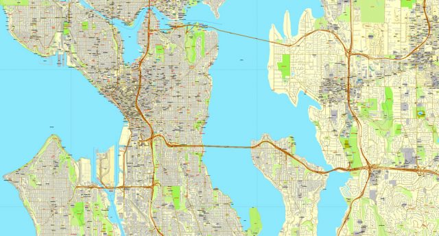 Seattle Map Vector state Washington US printable City Plan 3 parts V2 ...