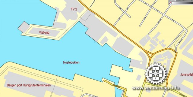 Bergen, Norway, printable vector street City Plan map, full editable ...