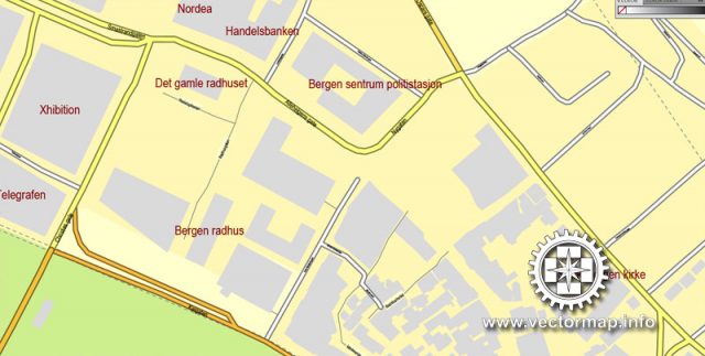 Bergen, Norway, printable vector street City Plan map, full editable ...