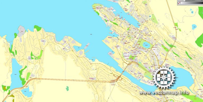 Bergen, Norway, printable vector street City Plan map, full editable ...