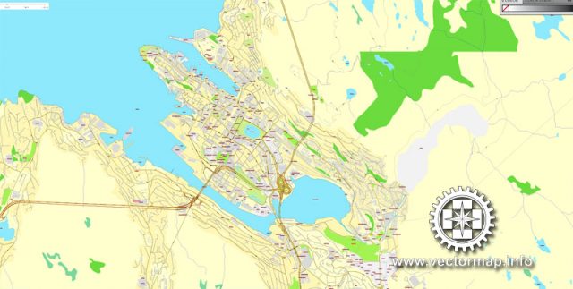 Bergen, Norway, printable vector street City Plan map, full editable ...