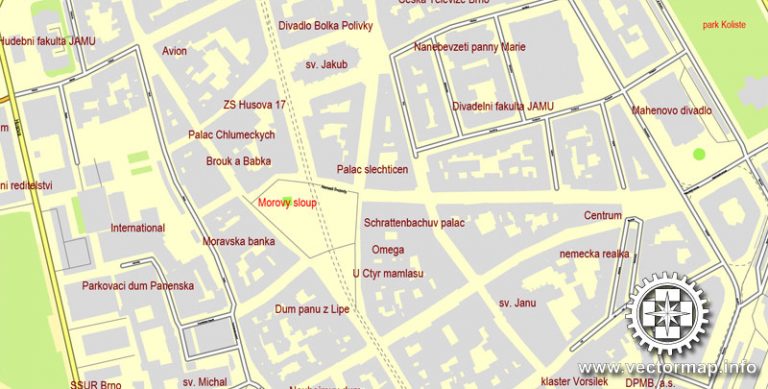 Brno, Czech Republic, printable vector street City Plan map, full ...
