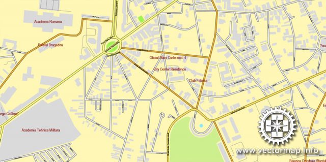 Bucharest, Romania, printable vector street City Plan map, full ...