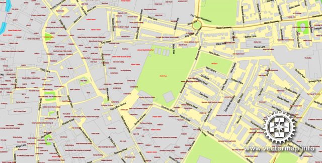 Cambridge UK England, printable vector street map V.3 City Plan, full ...