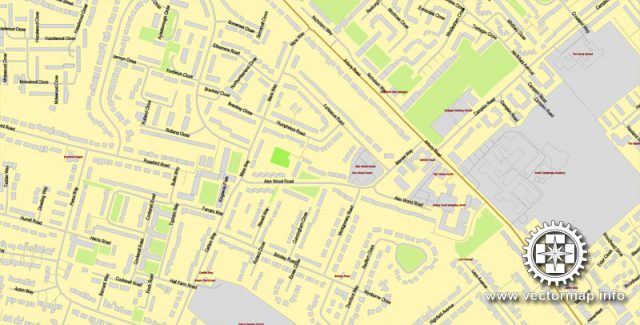 Cambridge, England, printable vector street map V.3 City Plan, full ...
