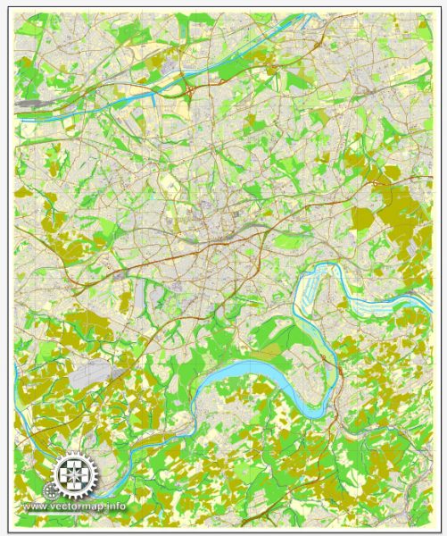 Essen, Germany, printable vector street City Plan map V.2, full ...