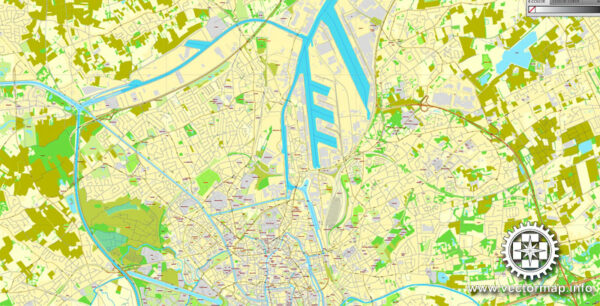 Ghent, Belgium, printable vector street City Plan map, full editable ...