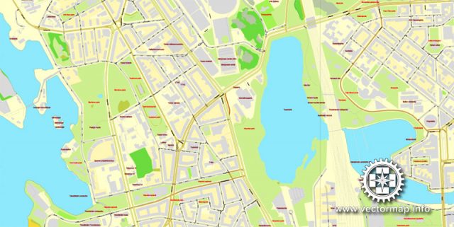 Helsinki, Finland, printable vector street City Plan map V.2, full ...