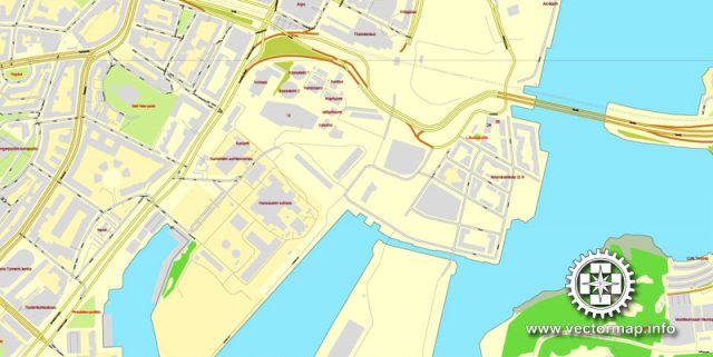 Helsinki, Finland, printable vector street City Plan map V.2, full ...