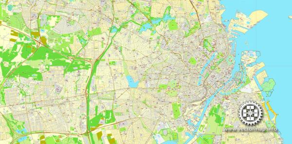 Copenhagen / København, Denmark, printable vector street City Plan map ...