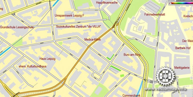 Leipzig Germany Map Vector printable City Plan full editable Street Map ...