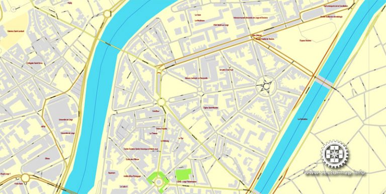 Liege, Belgium, printable vector street City Plan map, full editable ...
