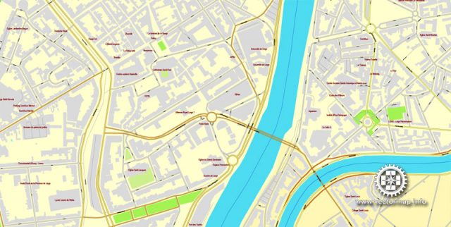 Liege, Belgium, printable vector street City Plan map, full editable ...