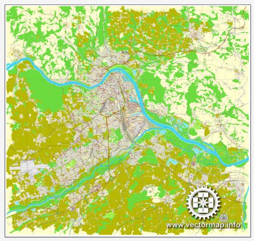 Linz, Austria, printable vector street City Plan map, full editable ...