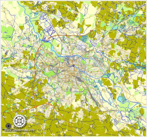 Wroclaw, Poland, printable vector street map, City Plan, full editable ...