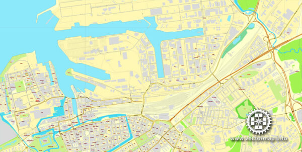 Malmo / Malmö, Sweden, exact printable vector street map, City Plan ...