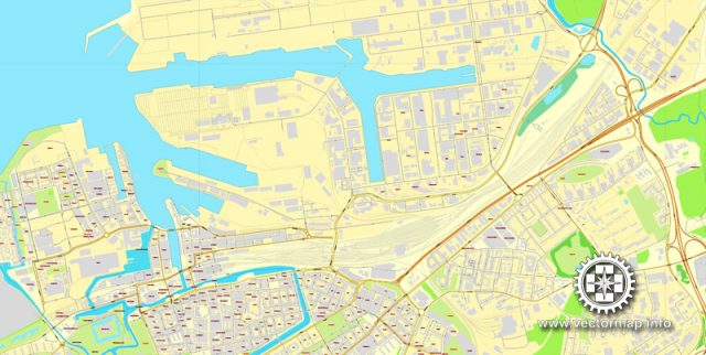 Malmo / Malmö, Sweden, exact printable vector street map, City Plan ...
