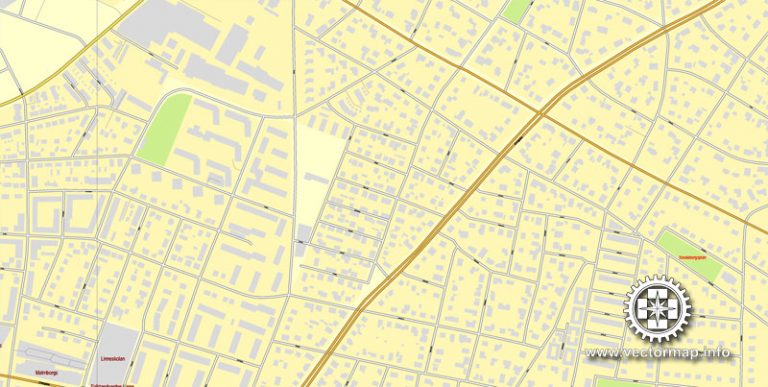 Malmo / Malmö, Sweden, exact printable vector street map, City Plan ...