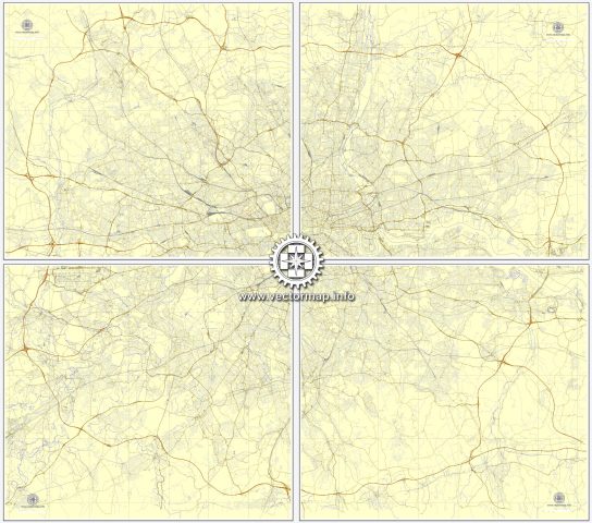 London Vector Map UK Atlas 100 parts City Plan full printable editable ...