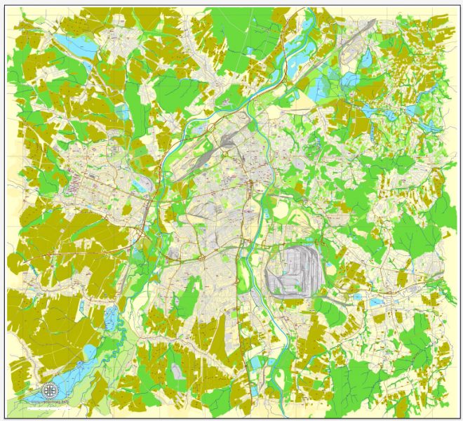 Ostrava, Czech Republic, printable vector street map, exact City Plan ...
