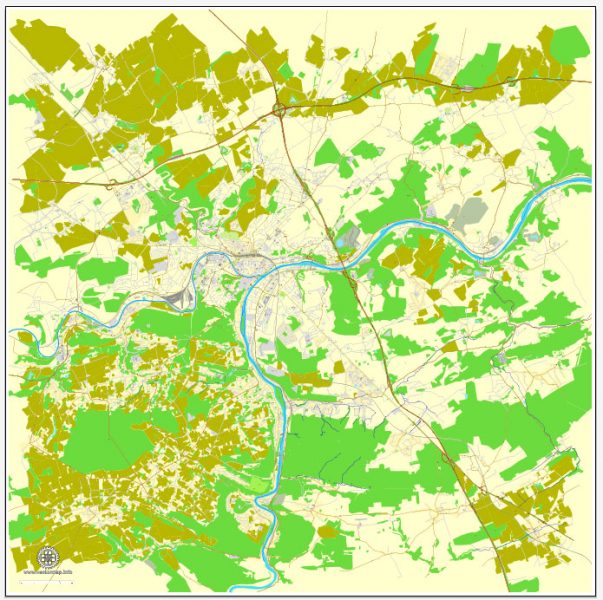 Namur, Belgium, printable vector street map, City Plan, full editable ...