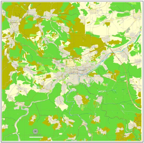 Pforzheim, Germany, printable vector street map, Exact City Plan full ...