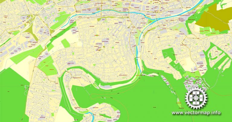 Pforzheim, Germany, printable vector street map, Exact City Plan full ...